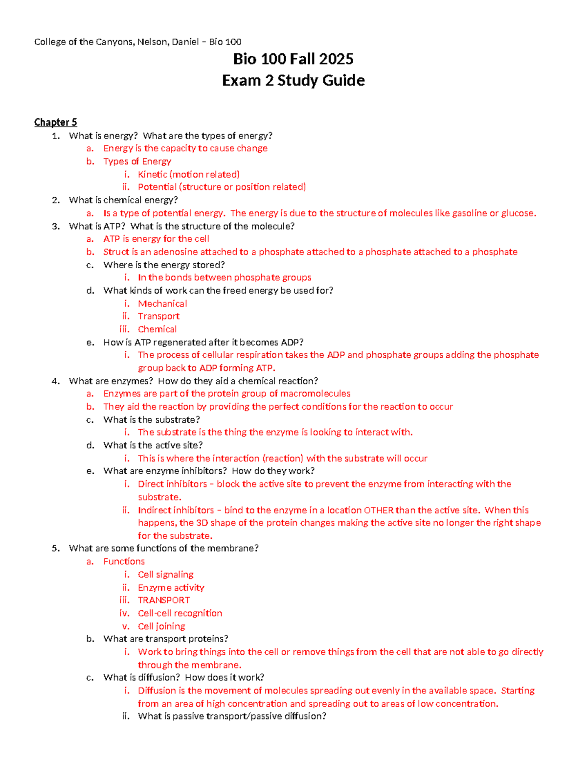 Bio 100 Fall 2025 Exam 2 Study Guide: Respiration & Photosynthesis ...