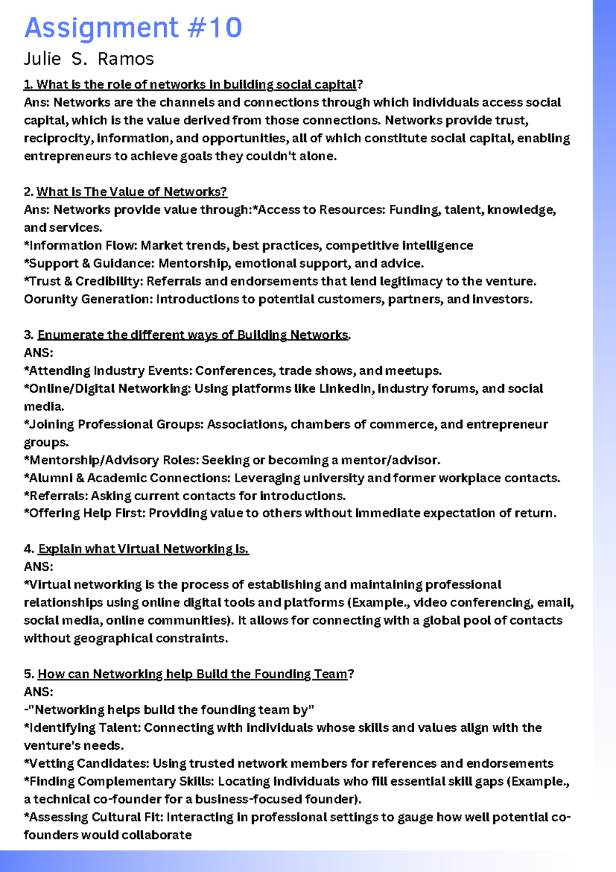 Assignment #10 20260109: The Role of Networks in Social Capital - Studocu