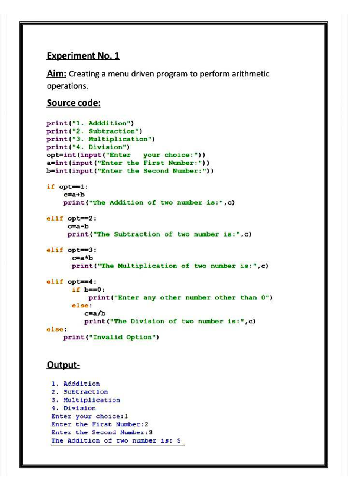 CS101: Python Programming Experiments and Source Code Guide - Studocu