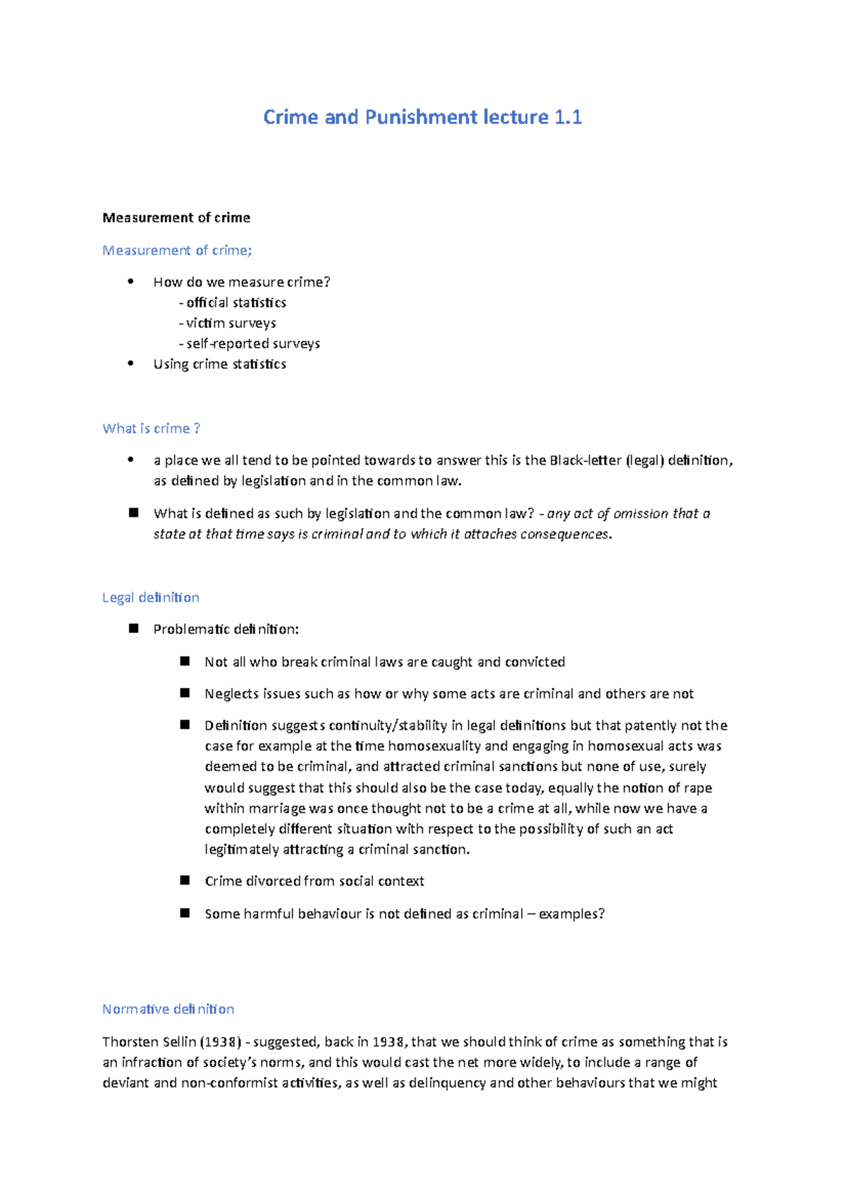 Crime and punishment lectures - Measurement of crime Measurement of ...
