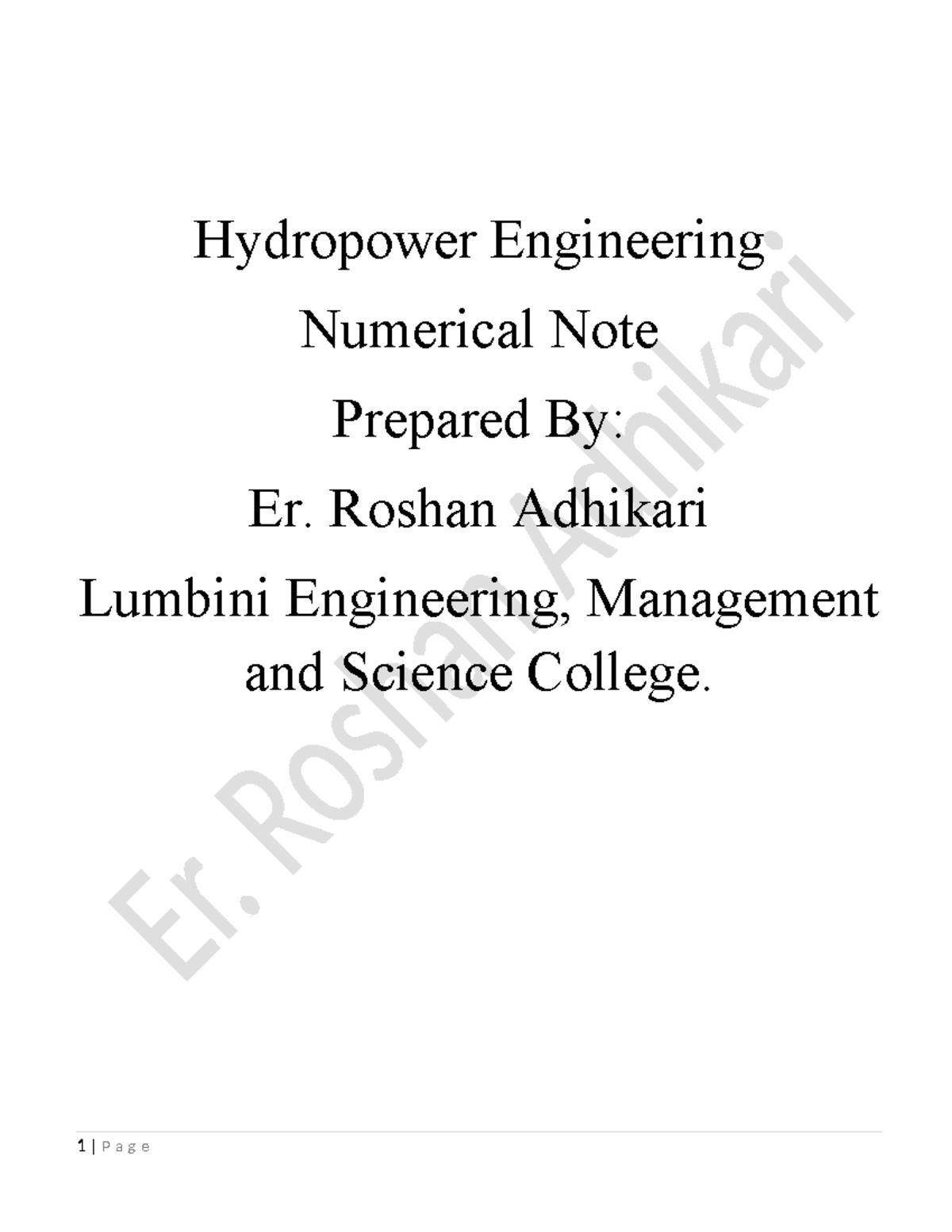 Hydropower Engineering Numerical Notes (PU 2020 & 2022) - Studocu