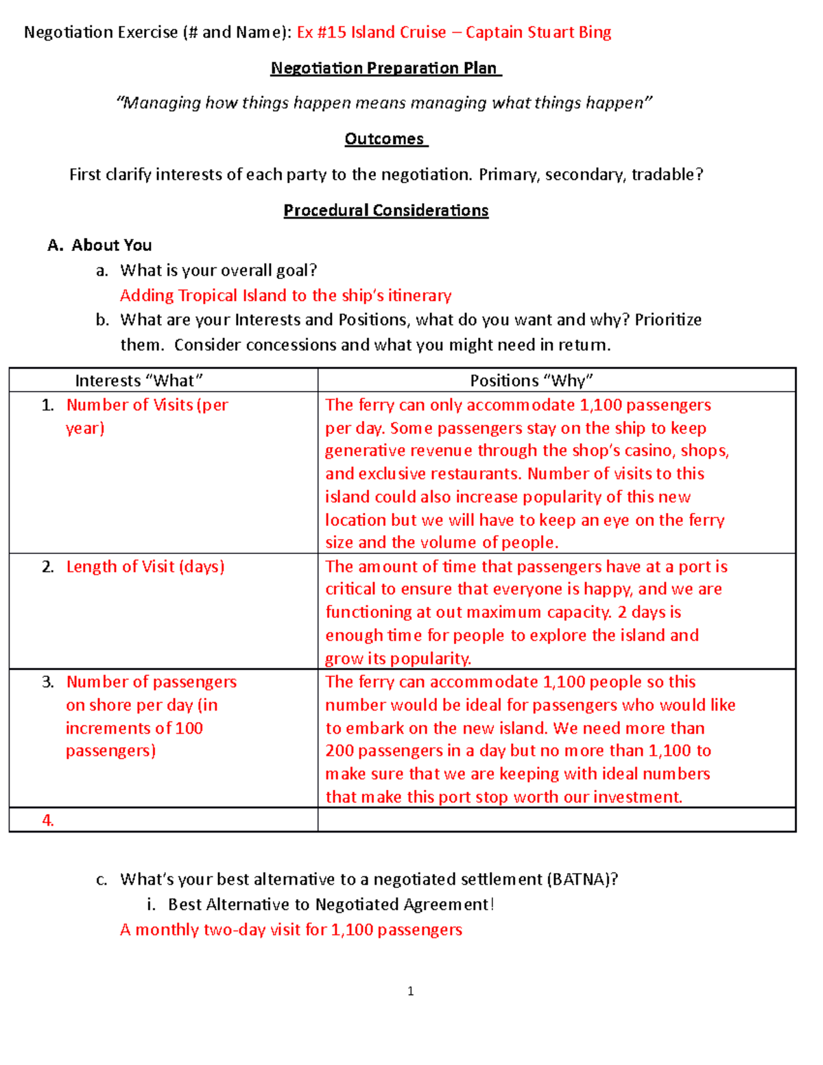 Ex #15 Island Cruise Strat Plan - Negotiation Exercise (# and Name): Ex #15 Island Cruise ...