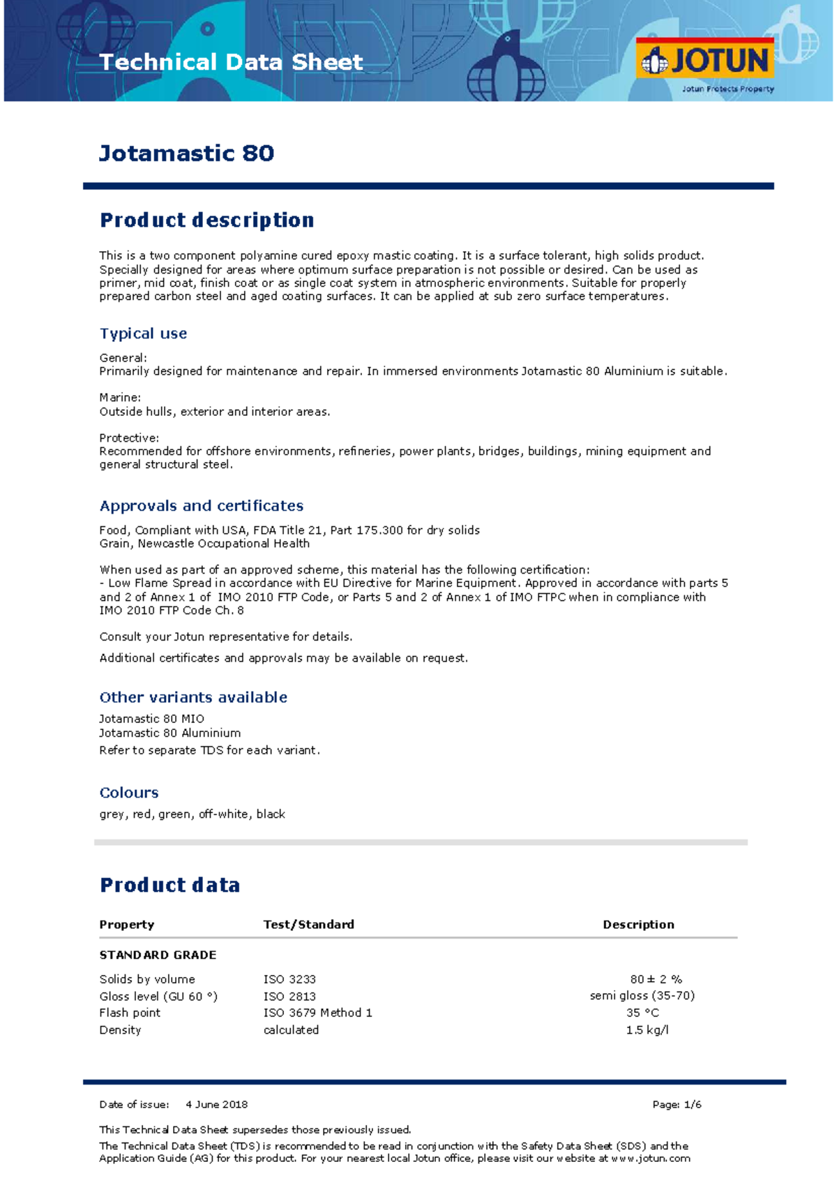 Technical Data Sheet: Jotamastic 80 Epoxy Mastic Coating - Studocu