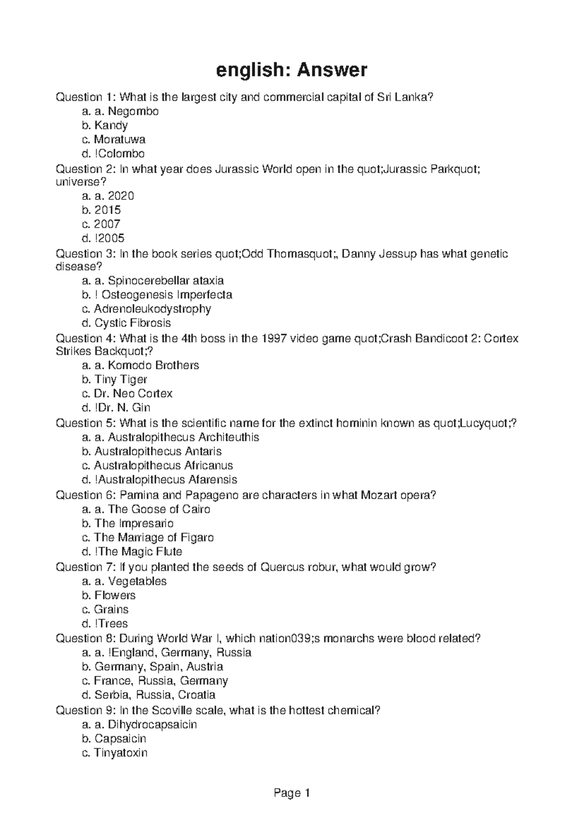 English Homework Help 8: Quiz Questions and Answers - Studocu