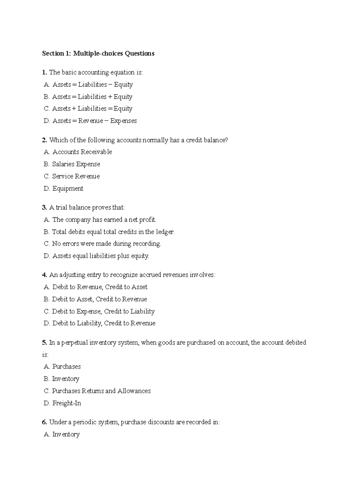 Mock Final Test 1: Accounting Principles and Cash Flow Analysis - Studocu