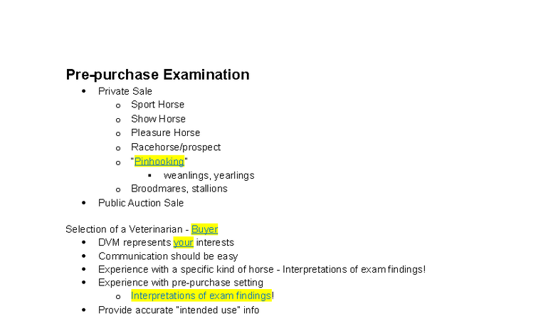 Pre-Purchase Vet Exam for Horses: A Comprehensive Guide - Studocu