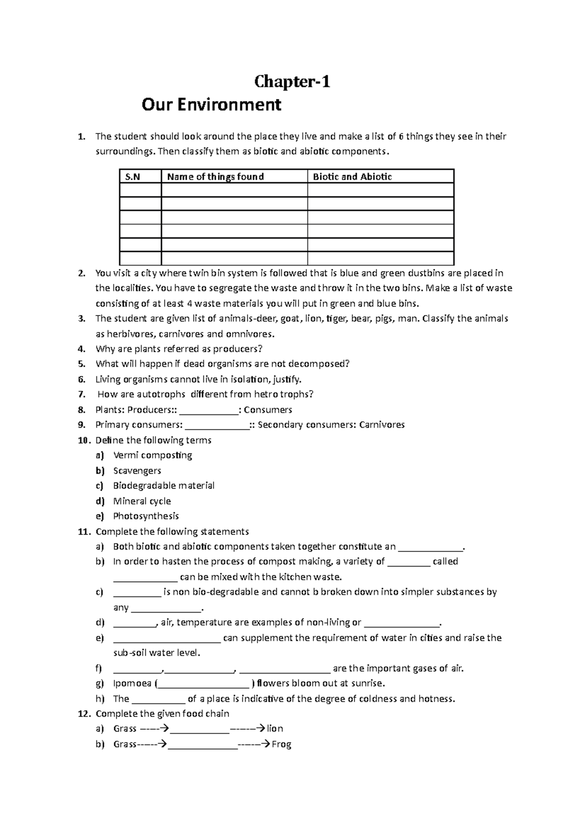 Class 6 Assignment: Our Environment Exploration and Analysis - Studocu