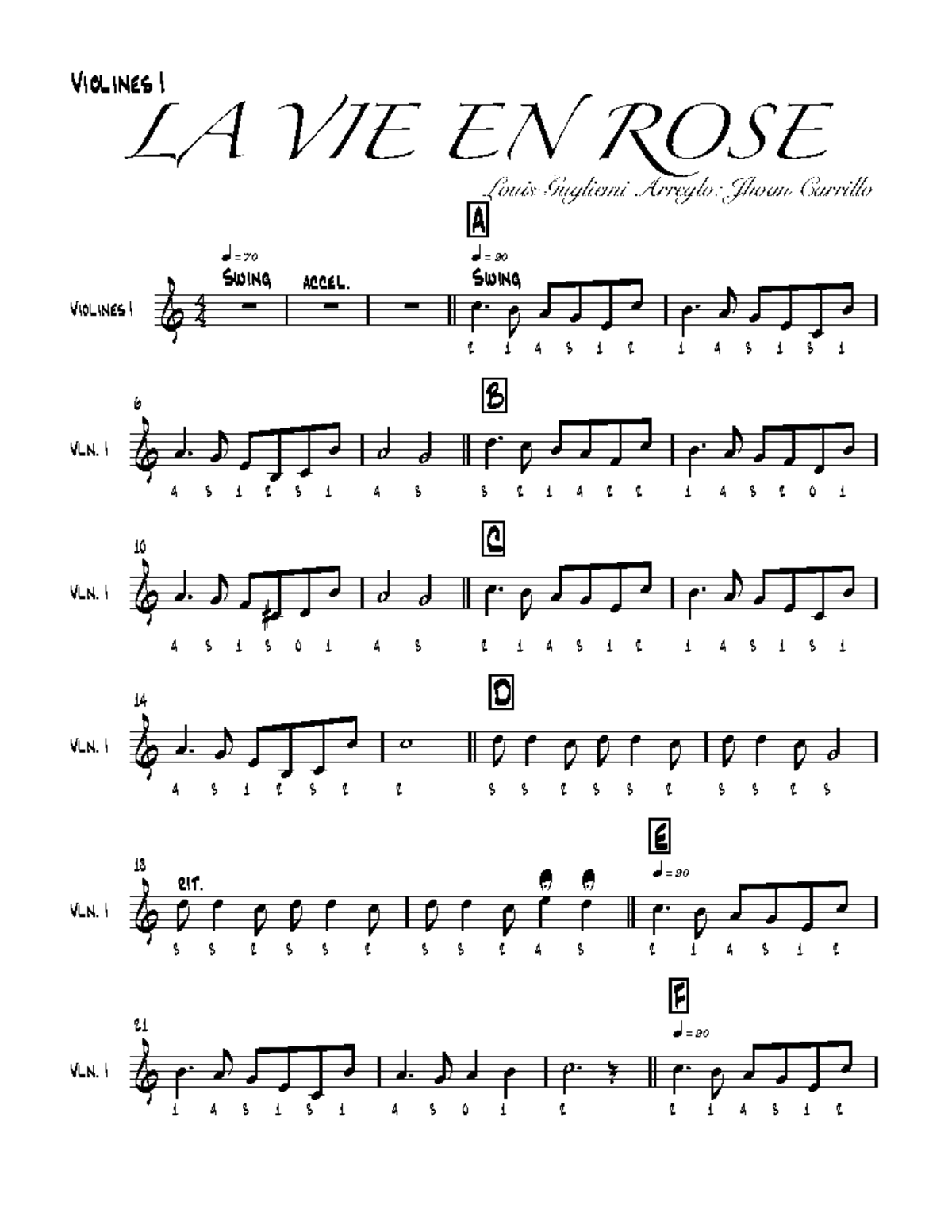 LA VIE EN ROSE - Partitura para Violines I - Studocu