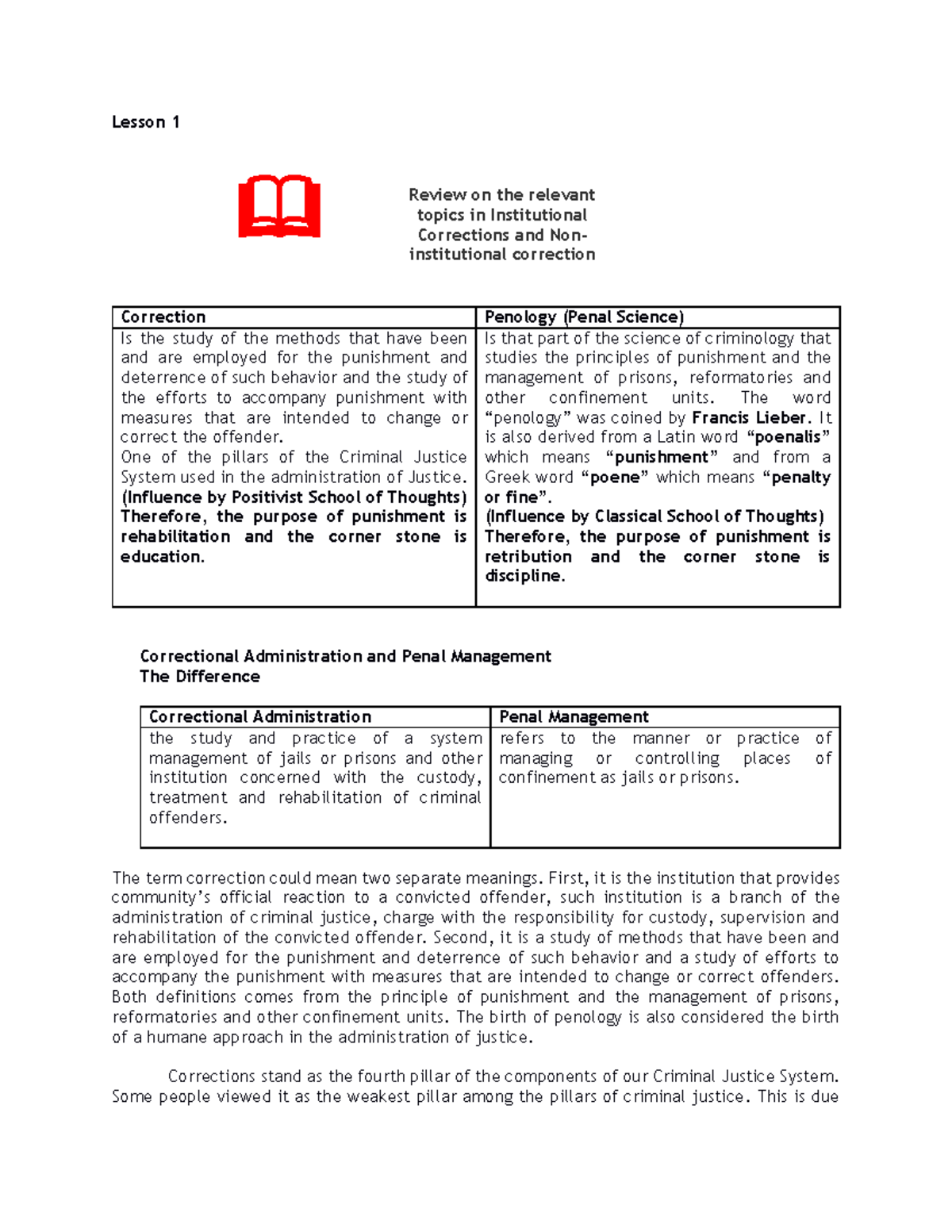 Review Relevant Topics in Institutional Corrections and Non ...