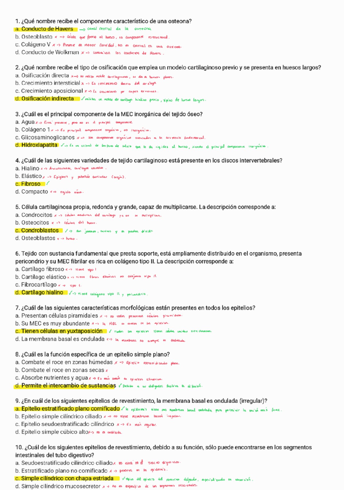 Solemne 1 de histología: preguntas y respuestas clave para Histo 250410 - Studocu