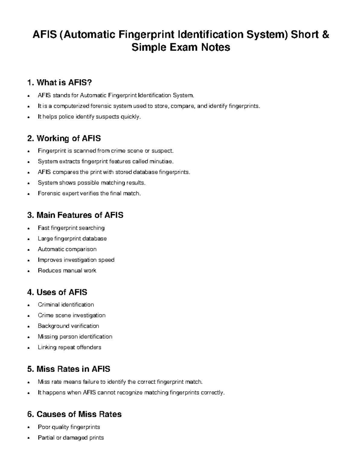 AFIS (Automatic Fingerprint Identification System) Exam Notes - Studocu
