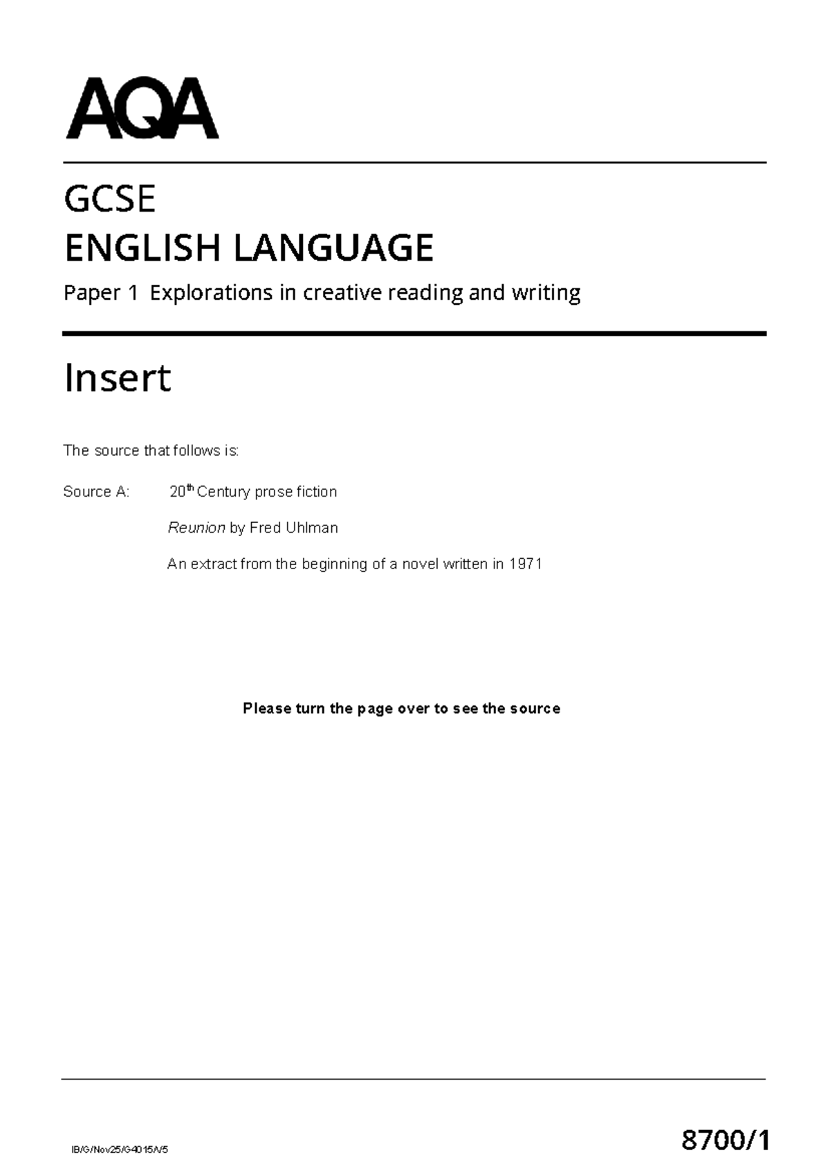 GCSE ENGLISH LANGUAGE Paper 1: Creative Reading & Writing - Source A ...