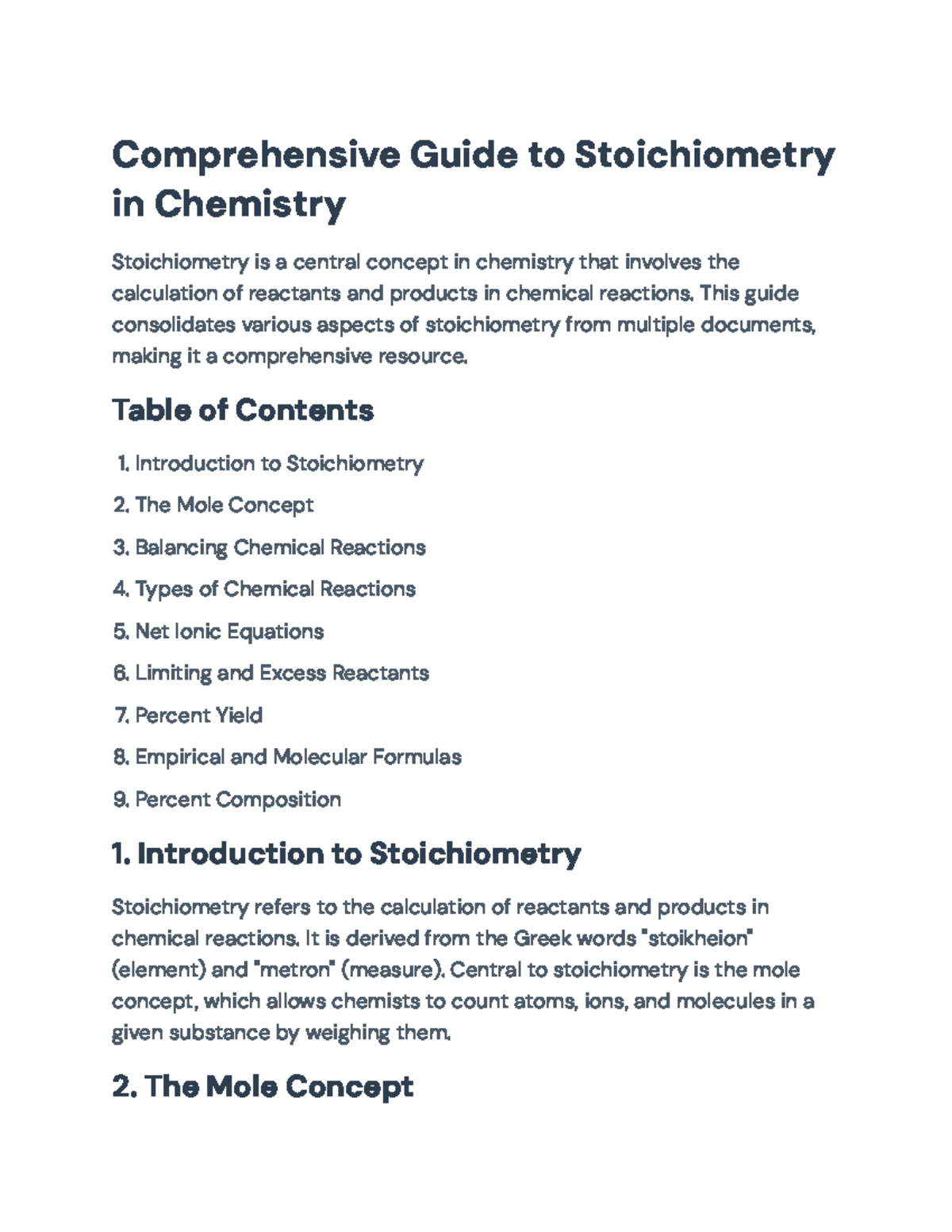 Comprehensive Stoichiometry Guide for Chemistry: Key Concepts ...