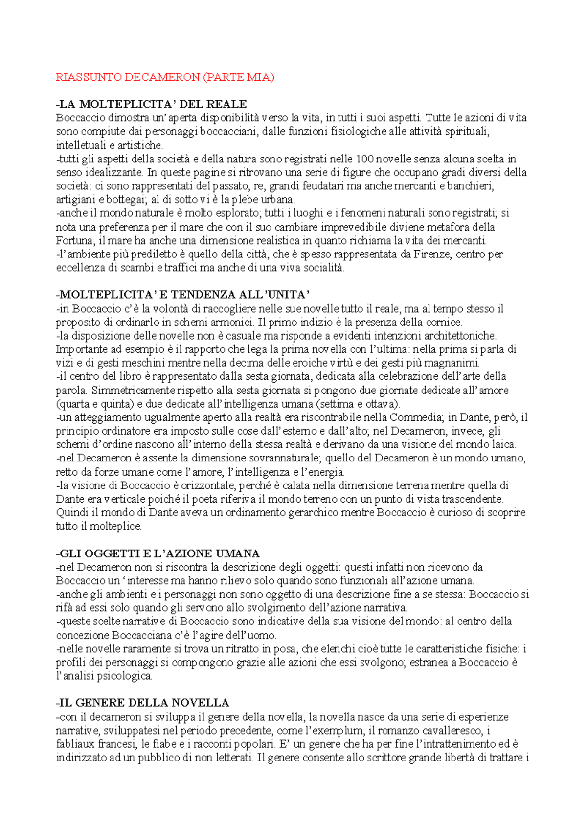 Riassunto del Decameron: Analisi e Temi Principali - Studocu