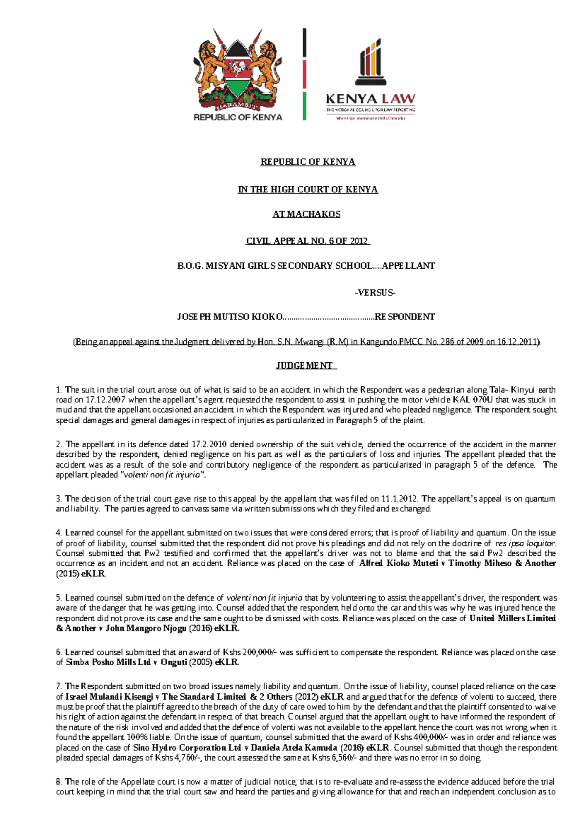 BOG Misyani Girls Sec. Sch. v. Joseph Mutiso Kioko - Civil Appeal 6/ ...