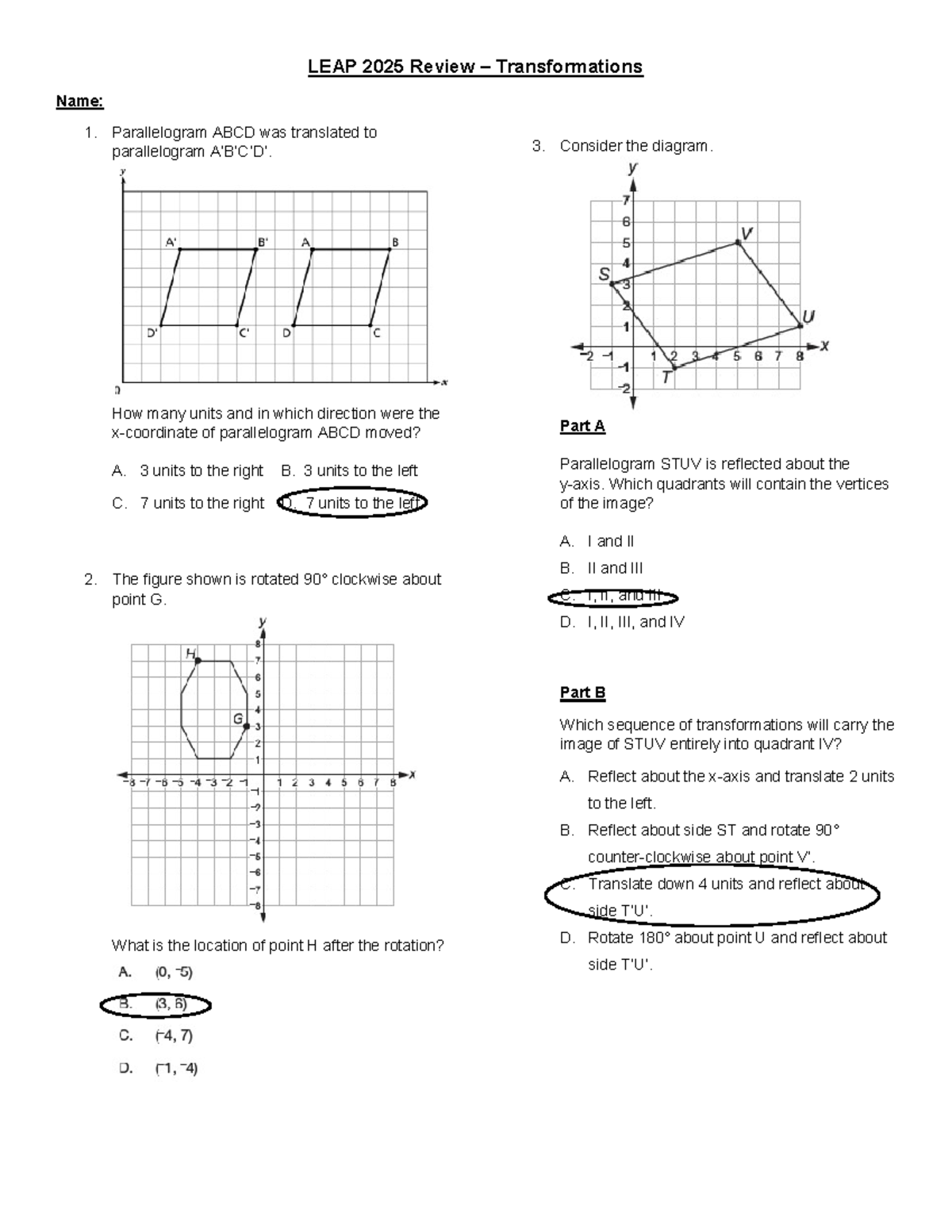 Transformations SC: Review of Parallelograms and Congruence - Studocu