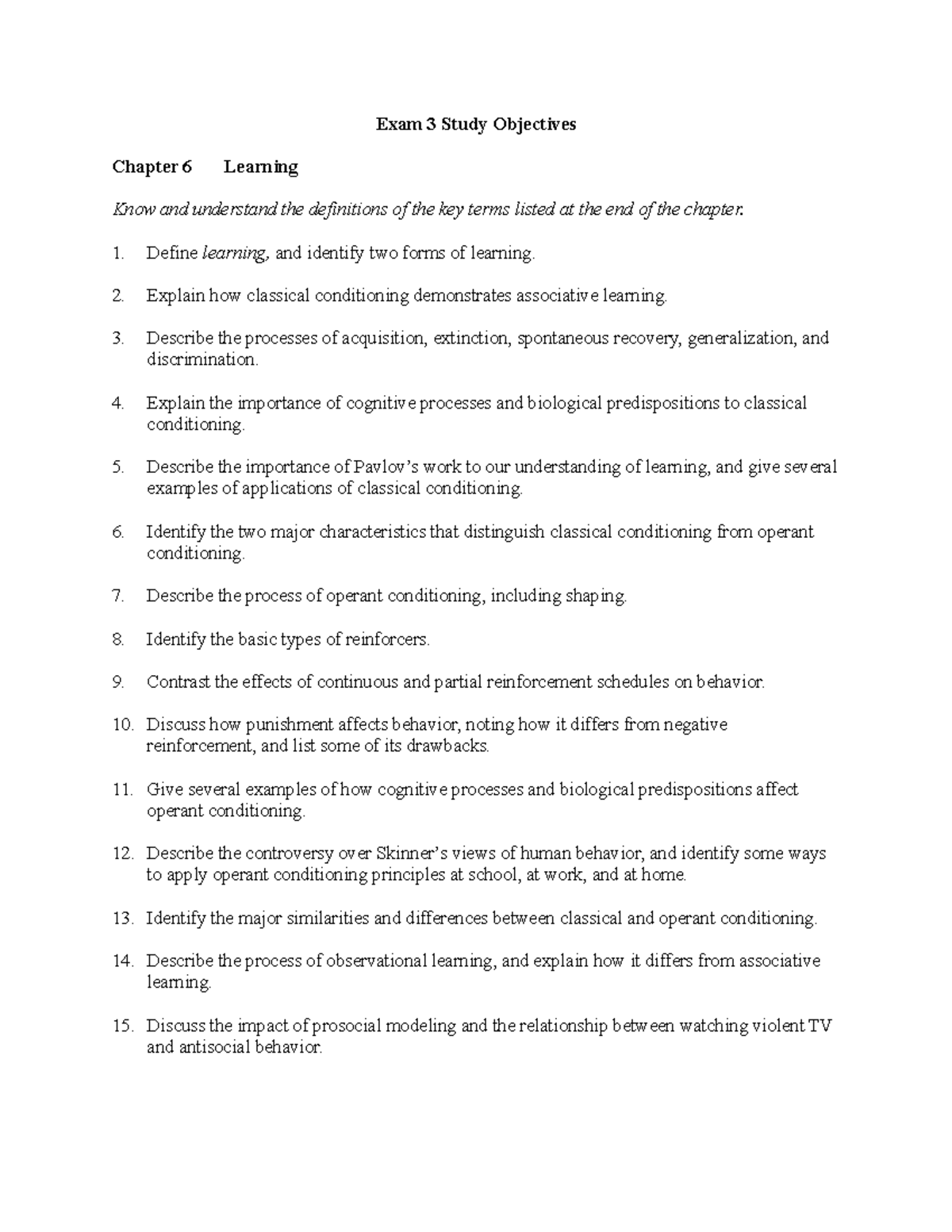 Exam 3 Study Objectives - Exam 3 Study Objectives Chapter 6 Learning ...
