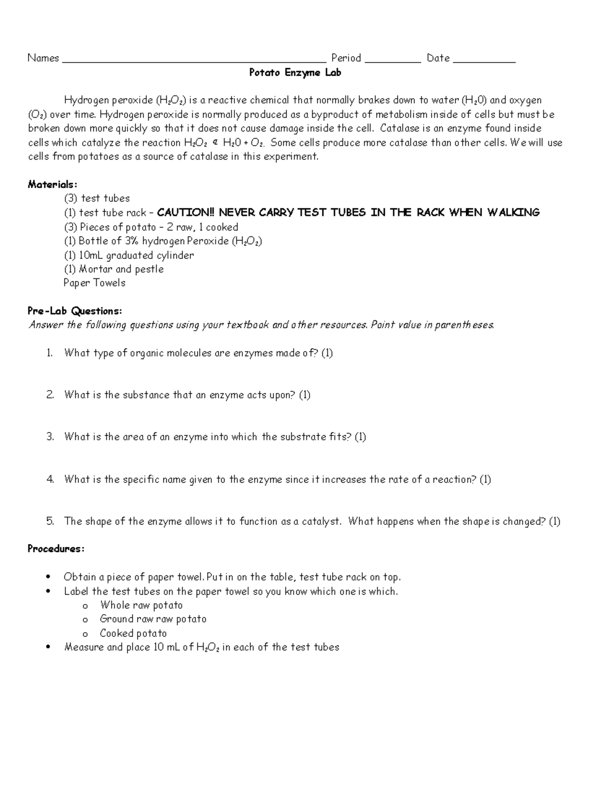 Lab Potato Enzyme - Names ...