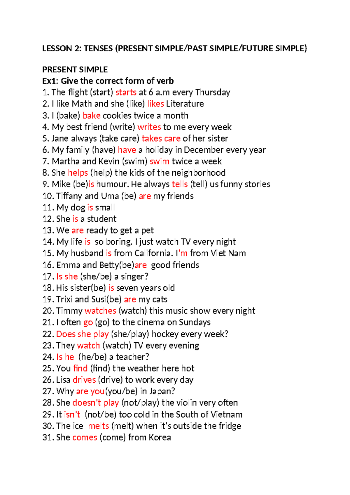 LESSON 2: TENSES (PRESENT SIMPLE, PAST SIMPLE, FUTURE SIMPLE) - Studocu