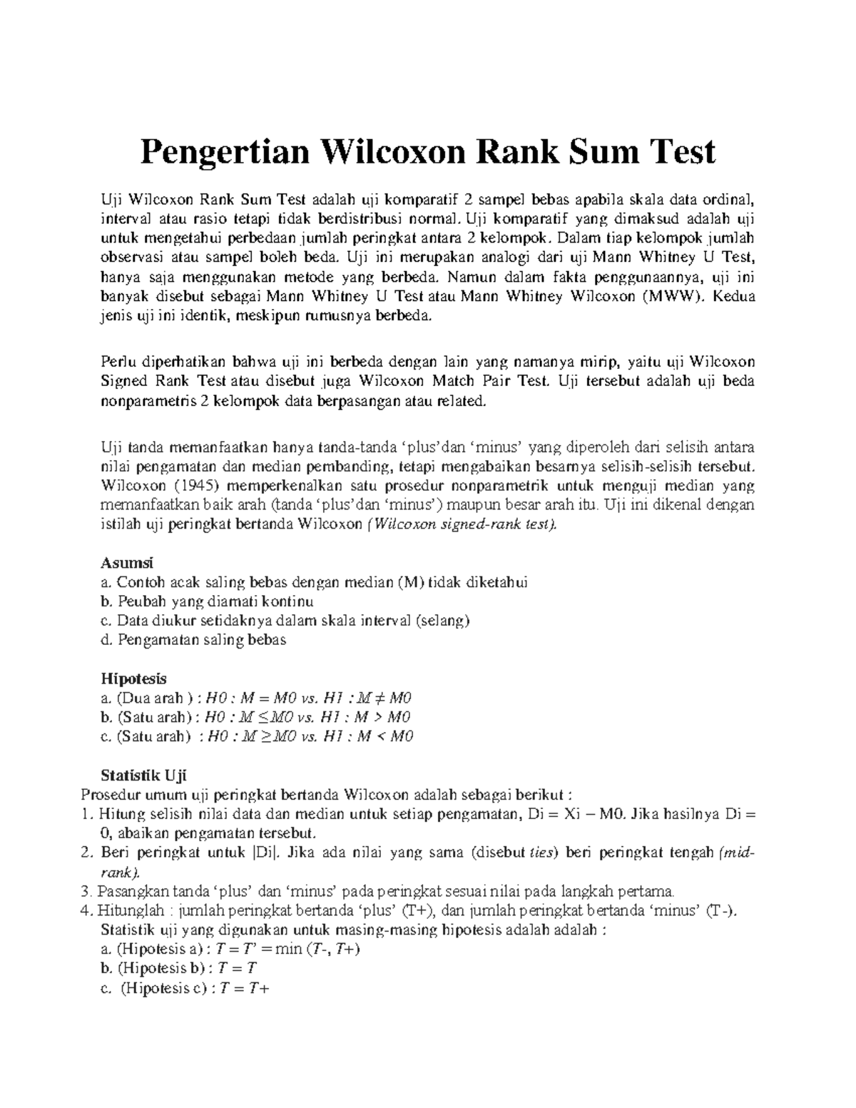 Materi Wilcoxon Rank Sum Test - Statistika Lanjut - Pengertian Wilcoxon ...