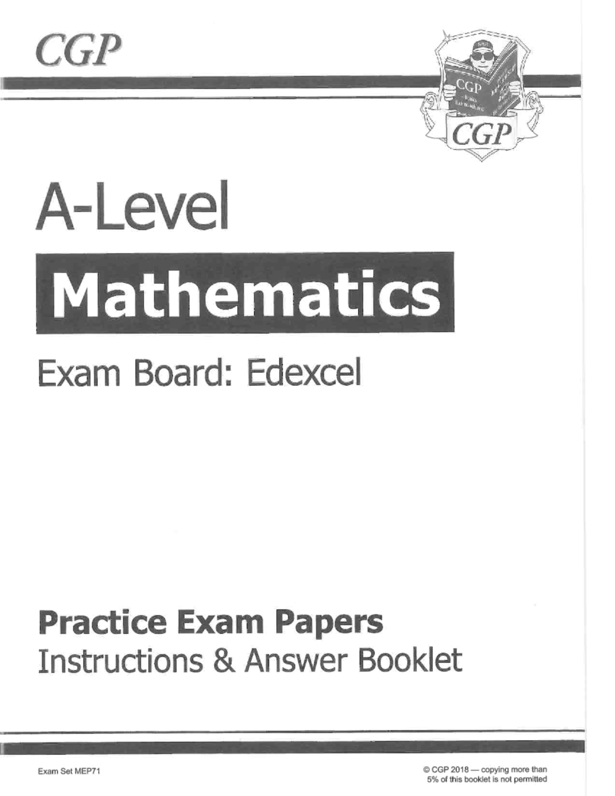 CGP MEP71 Edexcel Mathematics Exam Practice Papers Mark Scheme - Studocu
