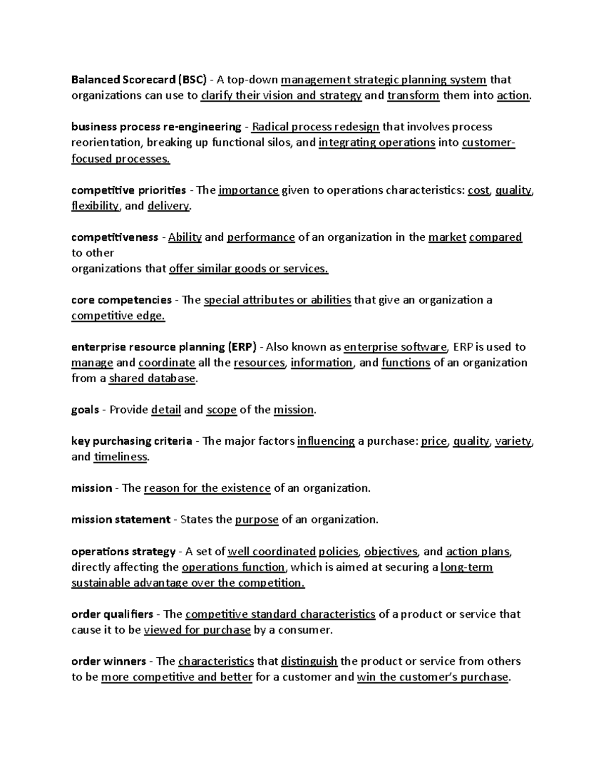 Balanced Scorecard (BSC) and Competitive Priorities Overview - 225 C2 ...