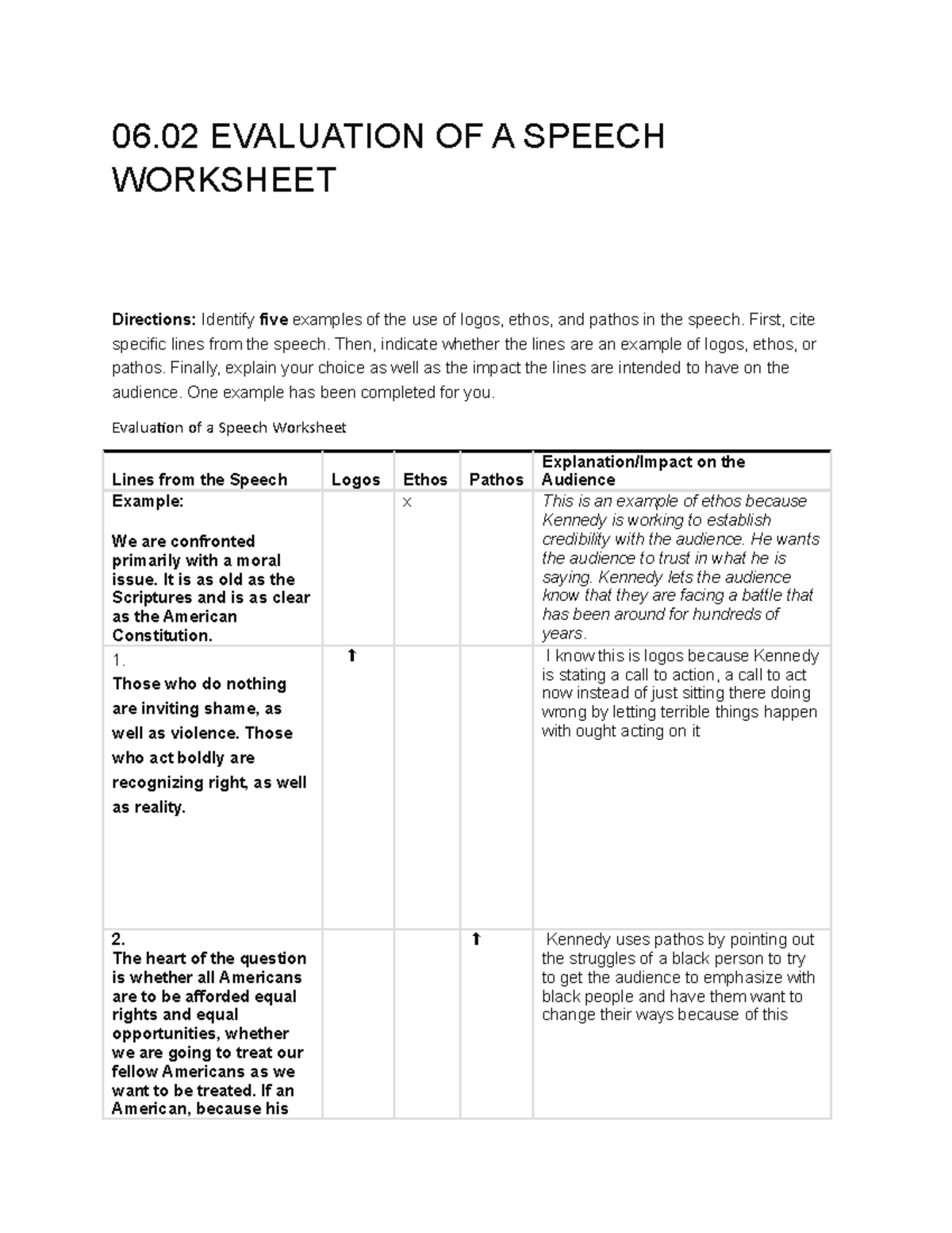 06.02 English 3 Final Exam Speech Evaluation Worksheet - Studocu