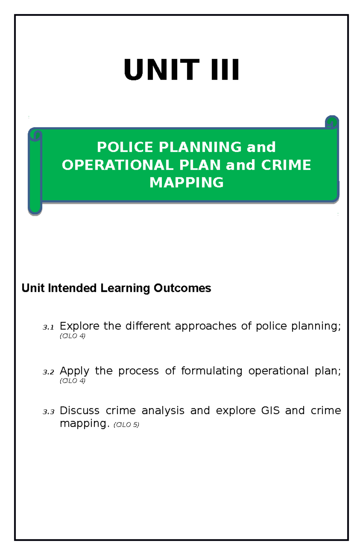 Unit 3 Activity 1: Police Operational Planning and Crime Analysis - Studocu