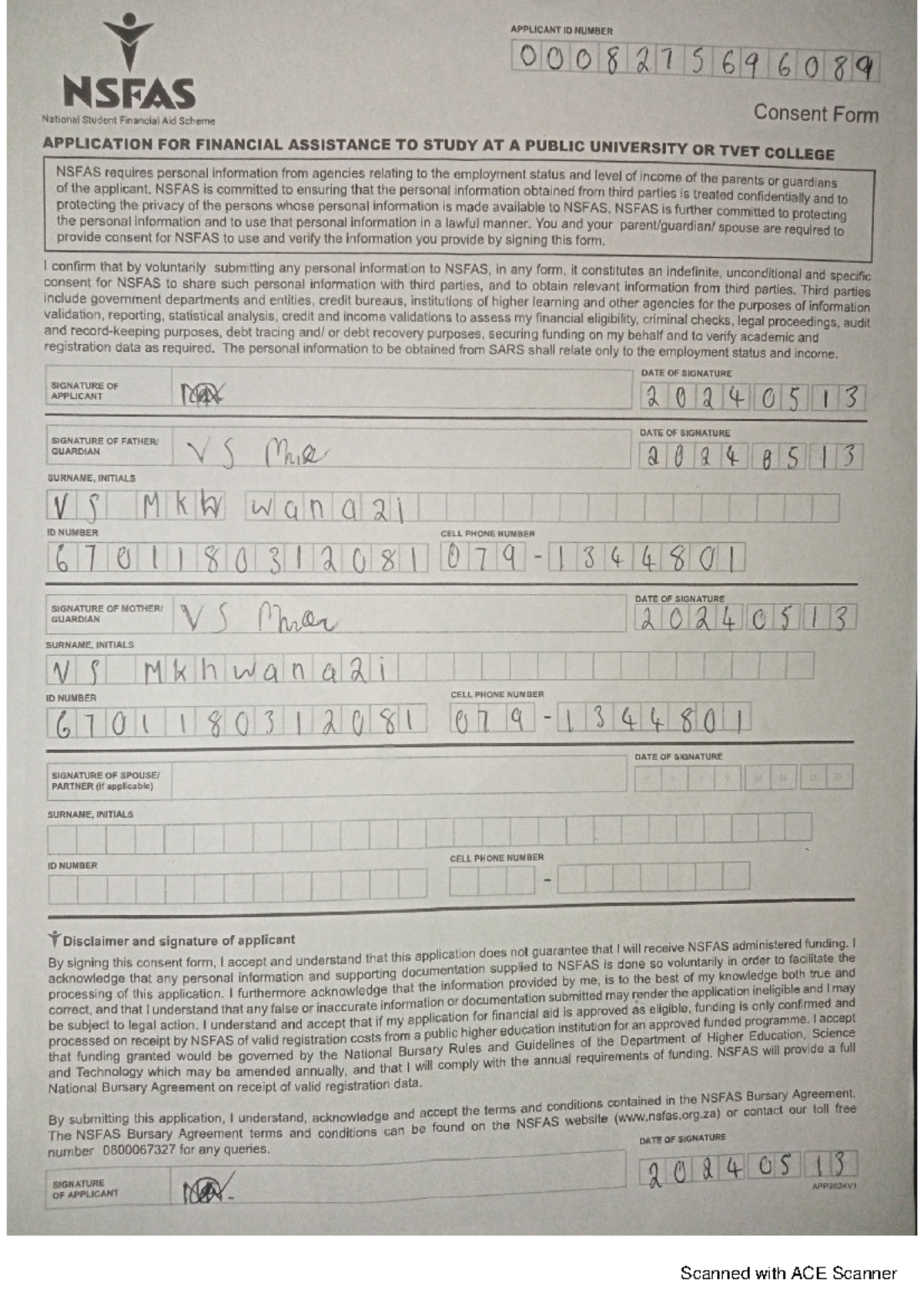 ACE Scanner 2024 09 20 - Willing to learn - APPLICANT ID NUMBER NSFAS ...