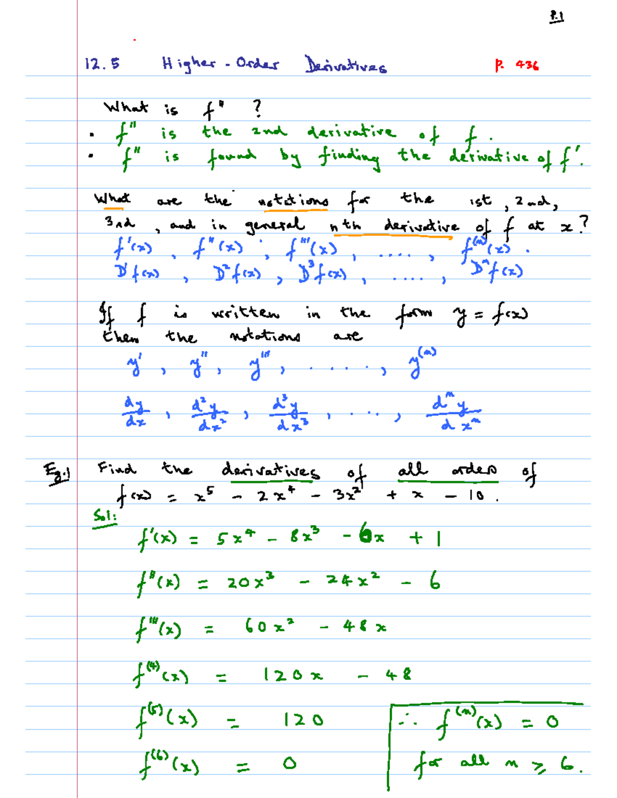 P.I 12.5 Higher Order Derivatives & Exponential Functions Notes - Studocu