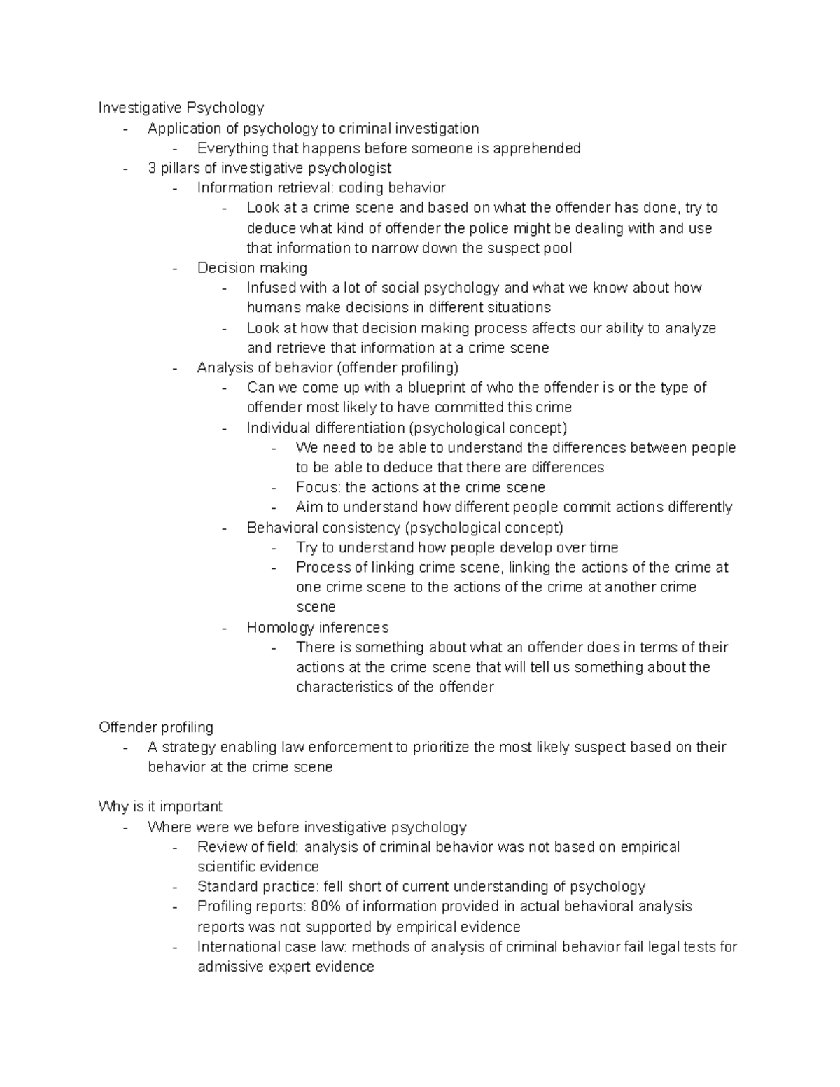 PSY 700 Week 6 Lecture Notes: Overview of Investigative Psychology ...