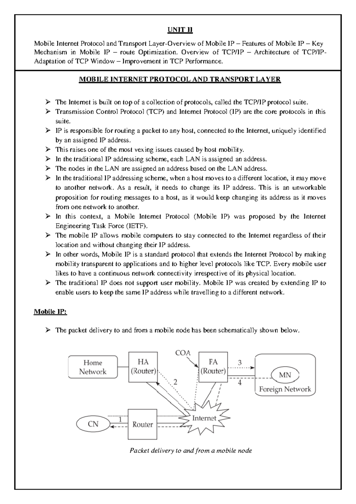 MC-UNIT II: Overview of Mobile Internet Protocol & TCP/IP Architecture ...