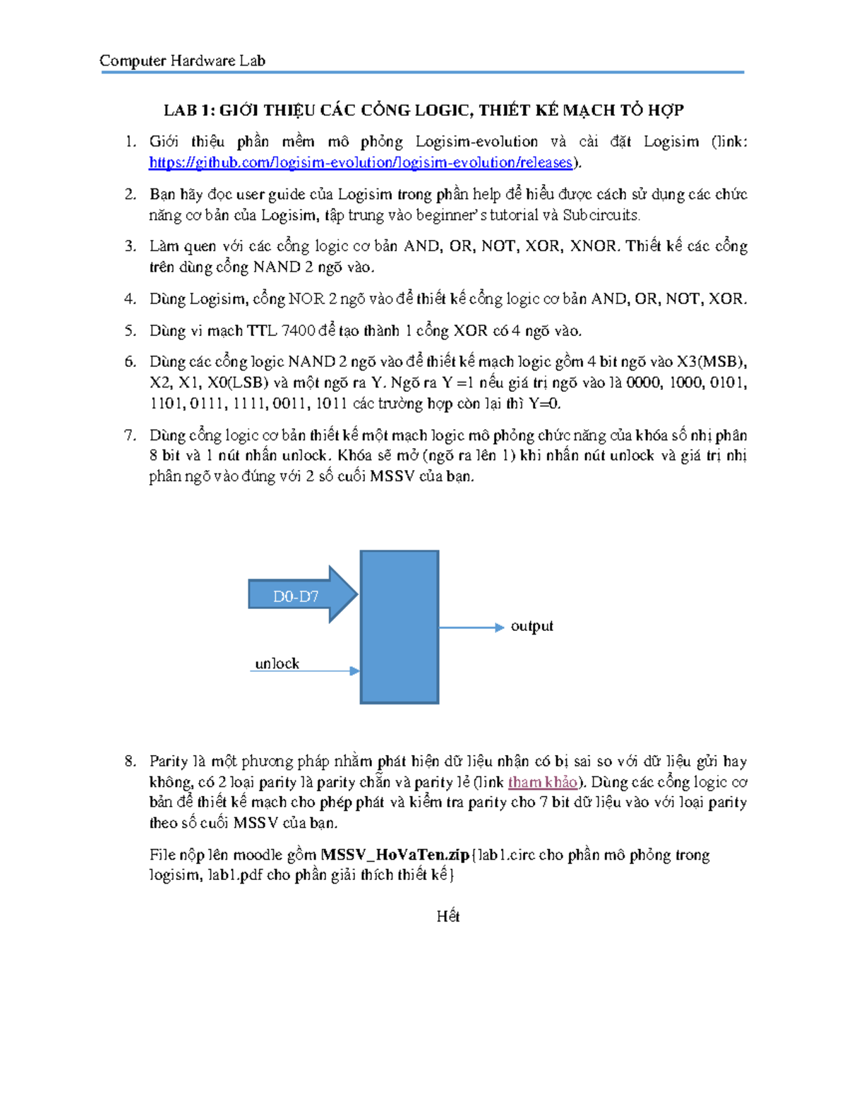 Lab1 22CTT Giới thiệu các cổng logic - Computer Hardware Lab LAB 1 ...