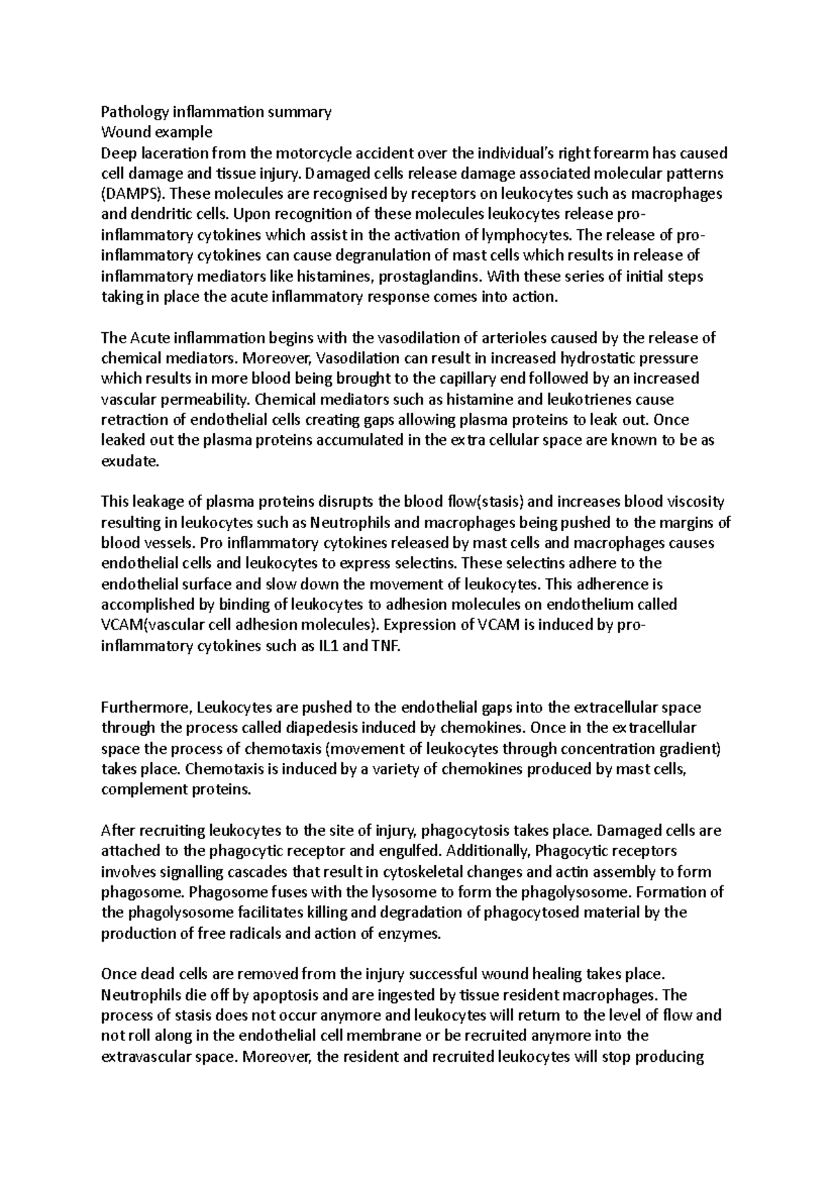 Pathology inflammation summary - Damaged cells release damage ...