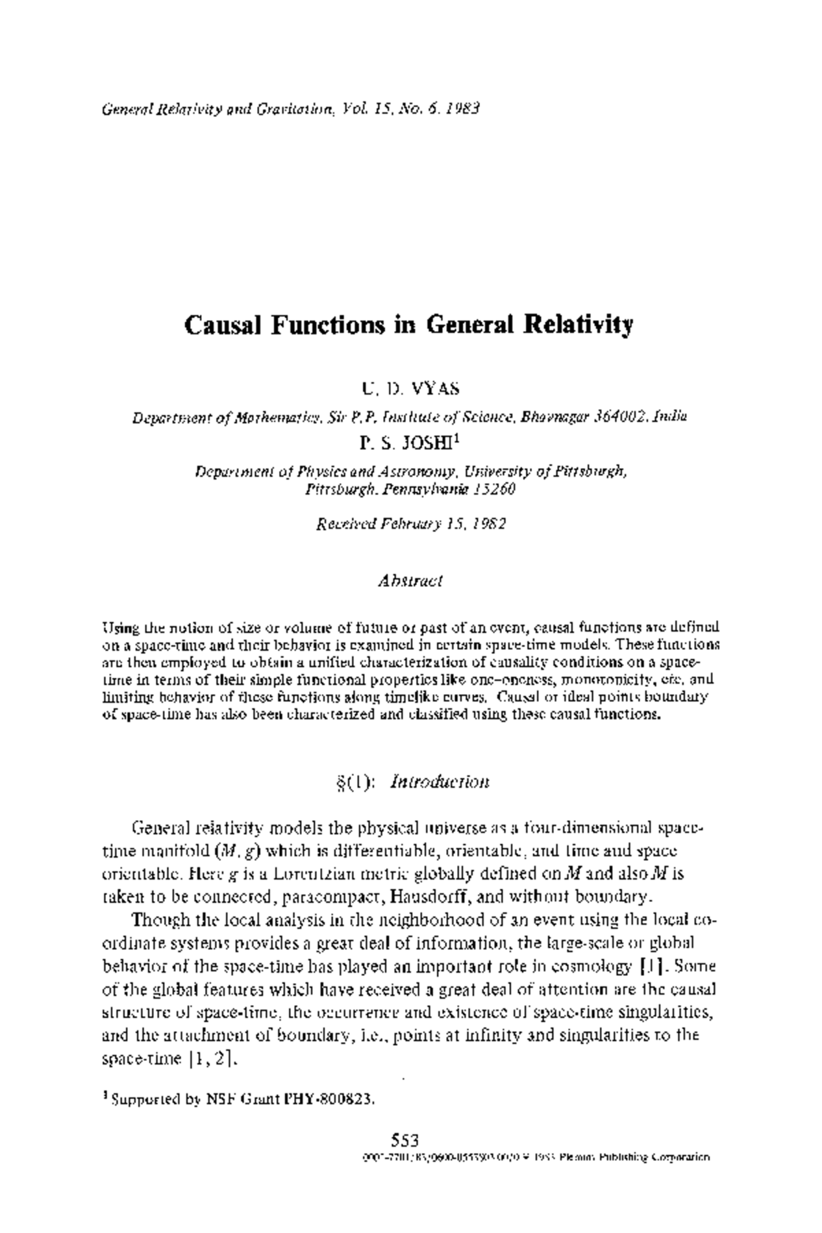 Causal Functions in General Relativity (GR 101) - A Unified Approach ...