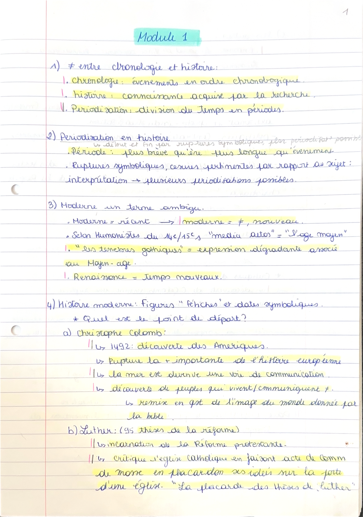 Module 1 - Notes de Cours Complètes sur l'Histoire et la Modernité ...