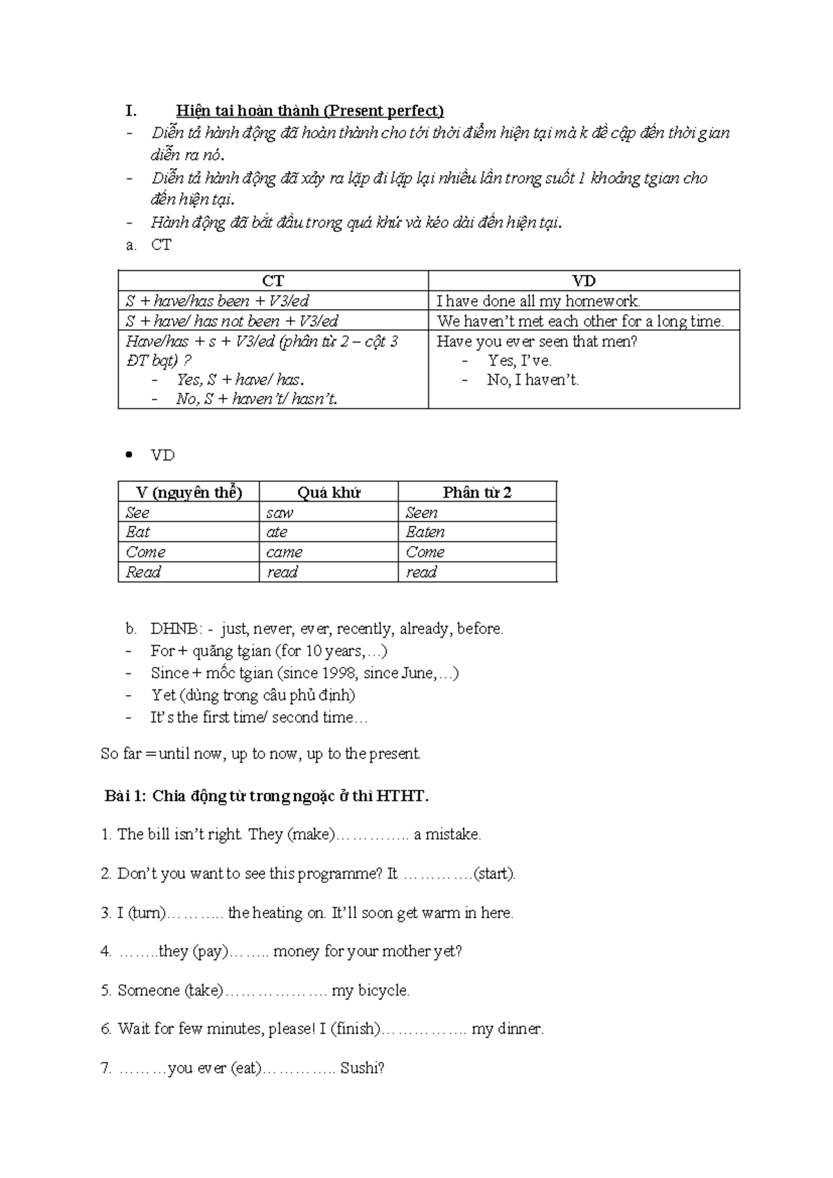 Present Perfect (HTHT) - Practice Materials for English Learning - Studocu