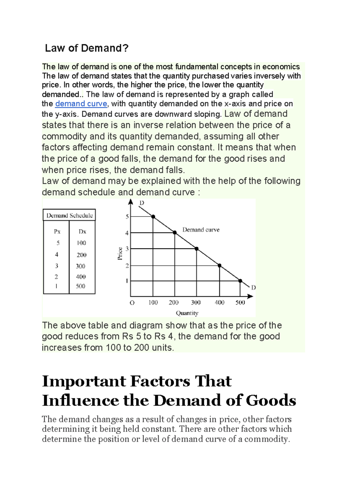 Final Exam Notes: Law of Demand & Factors Influencing Demand - Studocu