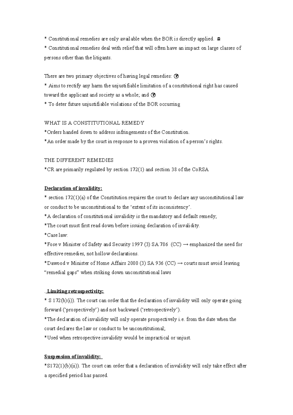 Constitutional Remedies Notes: Understanding the BOR and Legal Relief ...