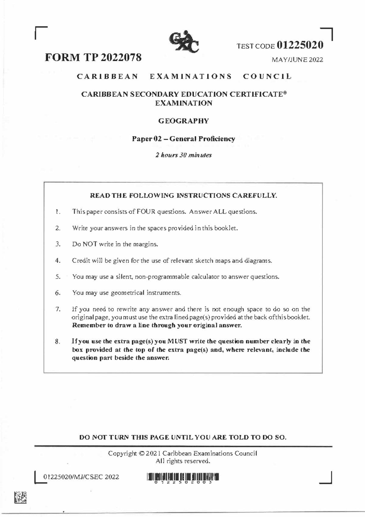 CSEC Geography P2 Past Paper - May/June 2022 Exam - Studocu