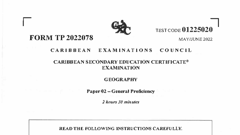 CSEC Geography P2 Past Paper - May/June 2022 Exam - Studocu