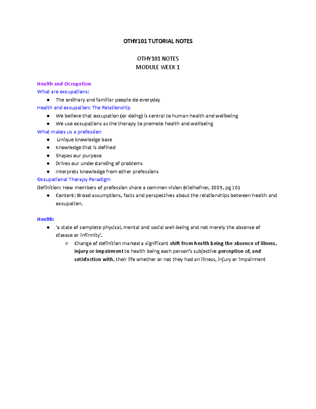 OTHY101 Tutorial Notes: Understanding Health & Occupation Dynamics ...