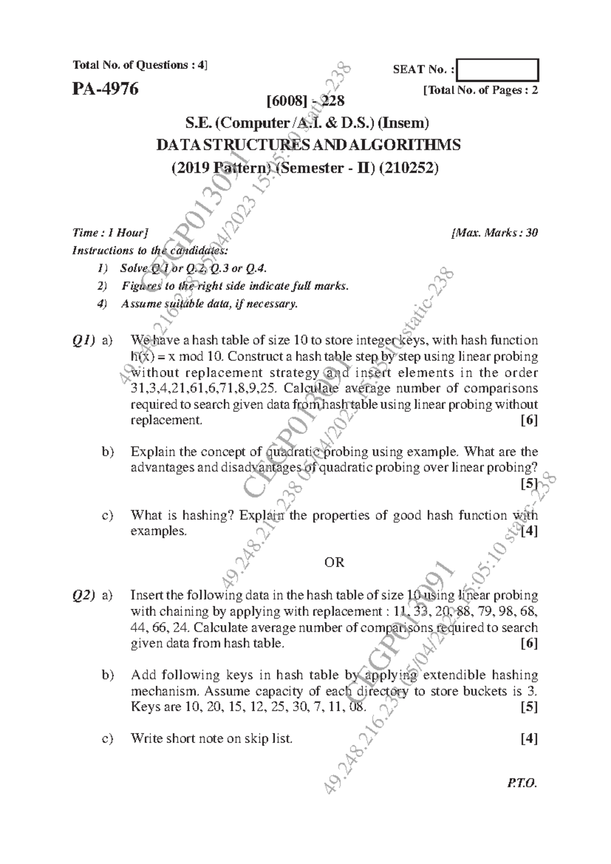 Feb 2023 DSA In Sem Solution - Total No. of Questions : 4] [6008] - 228 S. (Computer /A. & D ...