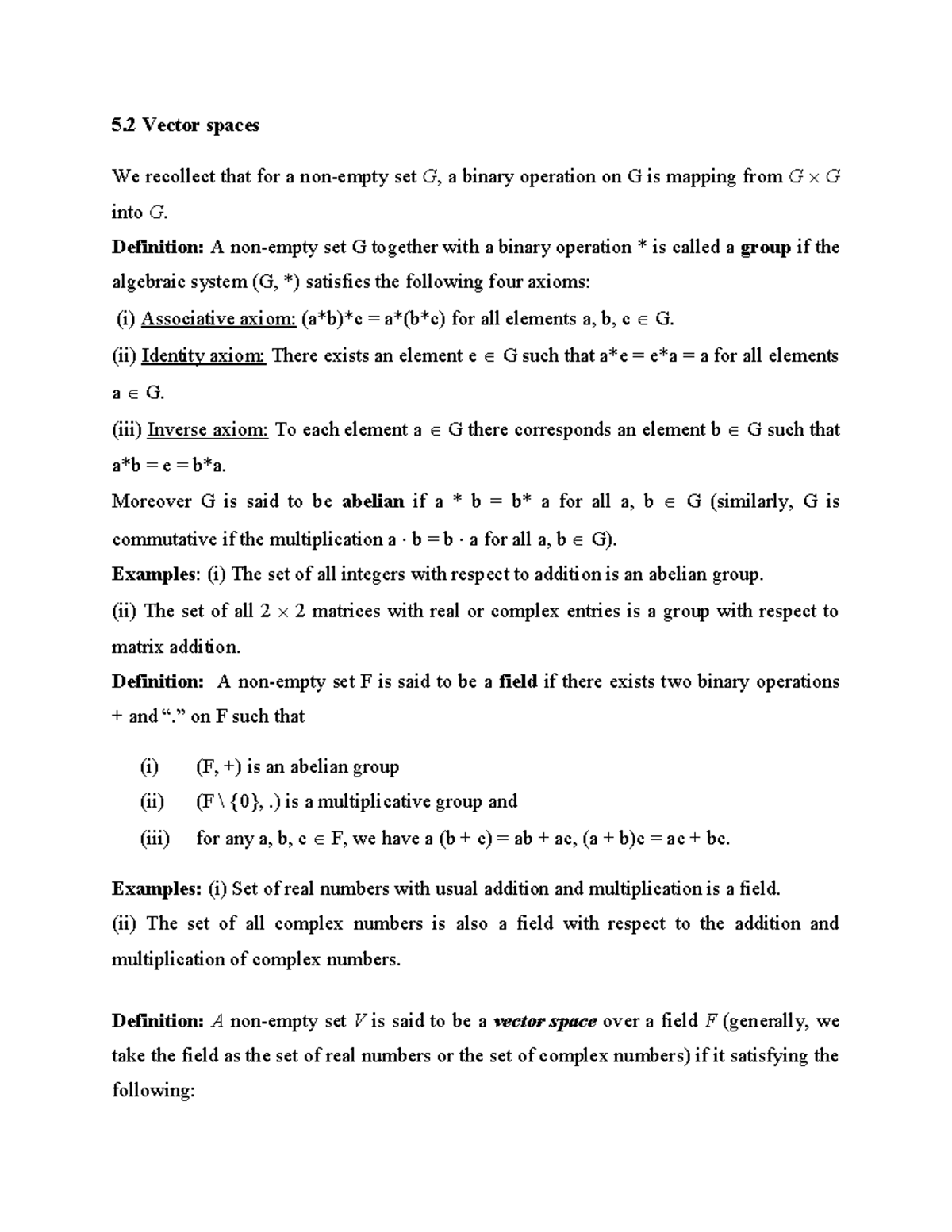 Vector Spaces - Computational Math Notes (Course Code: 5.2) - Studocu