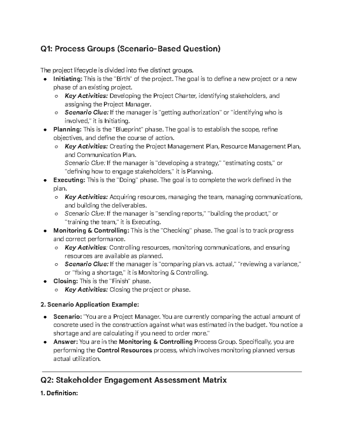 HRM Final Notes: Process Groups, Stakeholder Engagement & Communication ...
