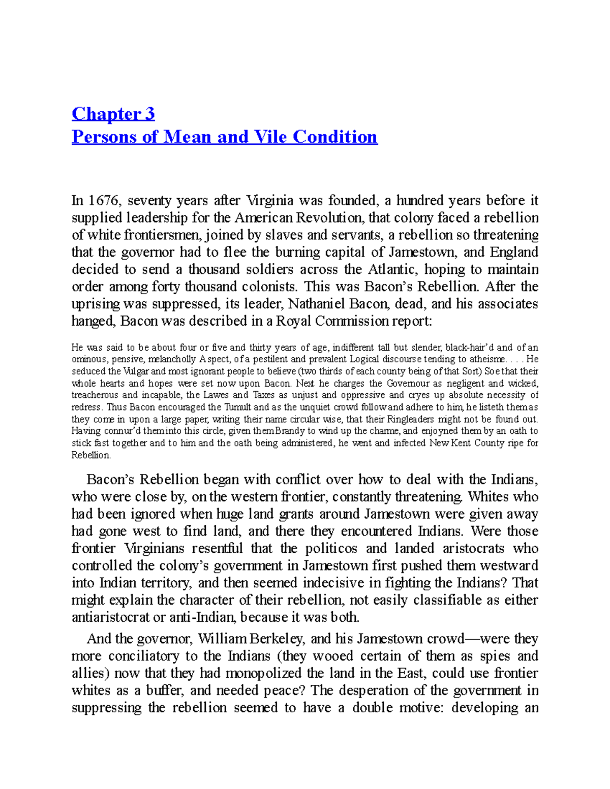 Chapter 3: Persons of Mean and Vile Condition (HIST 101) - Studocu