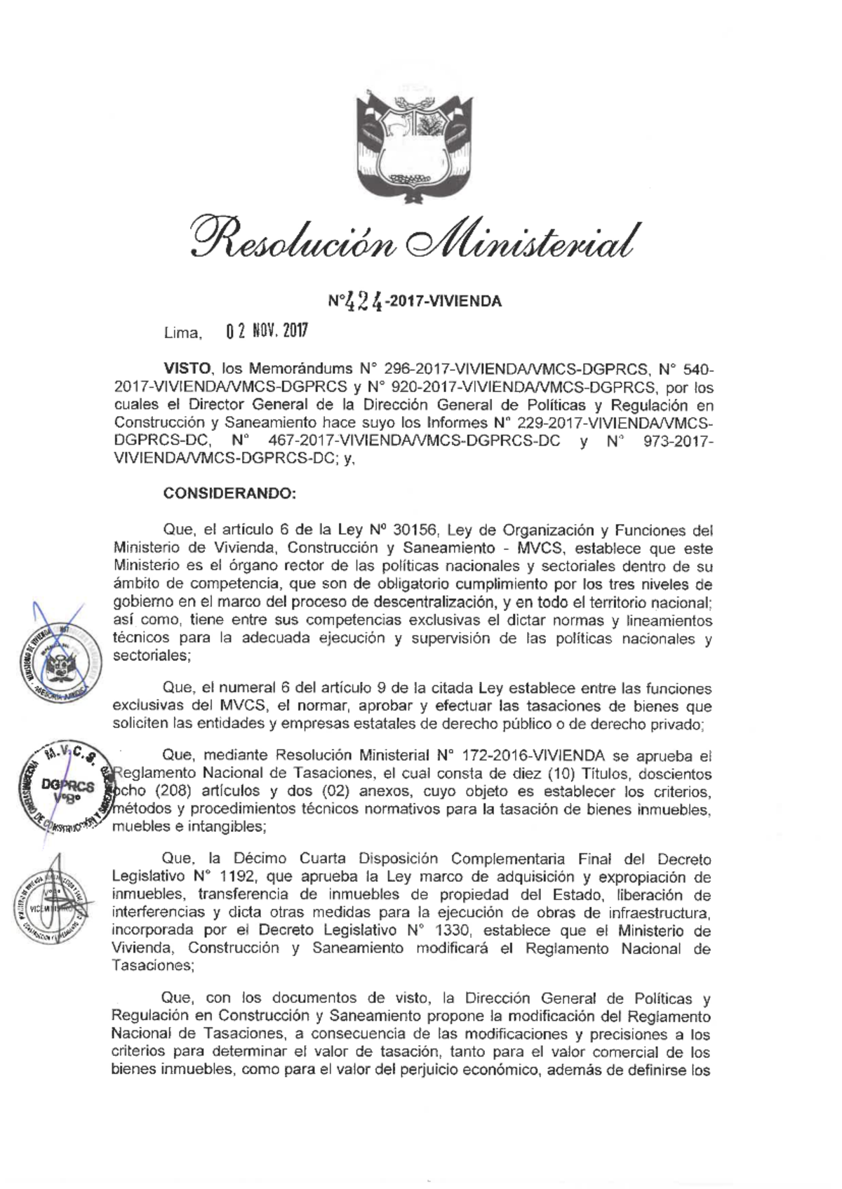RM 424-2017 - Informe Técnico sobre la Modificación de Tasaciones - Studocu