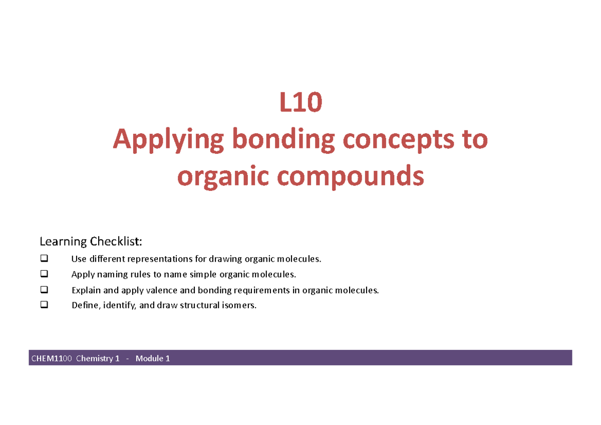 CHEM1100 Chemistry 1 - Module 1: Organic Compounds & Bonding Concepts ...