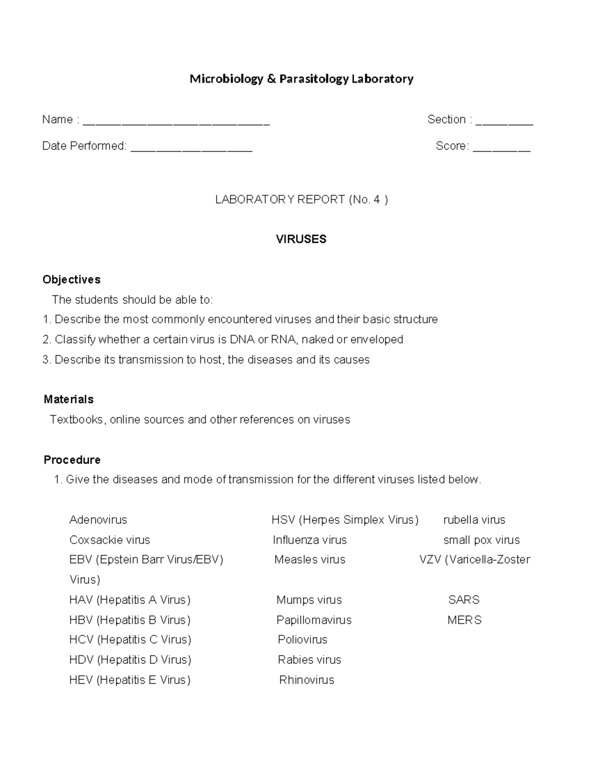 Midterm Lab Report No. 4: Viruses in Micro & Para (BIO 202) - Studocu