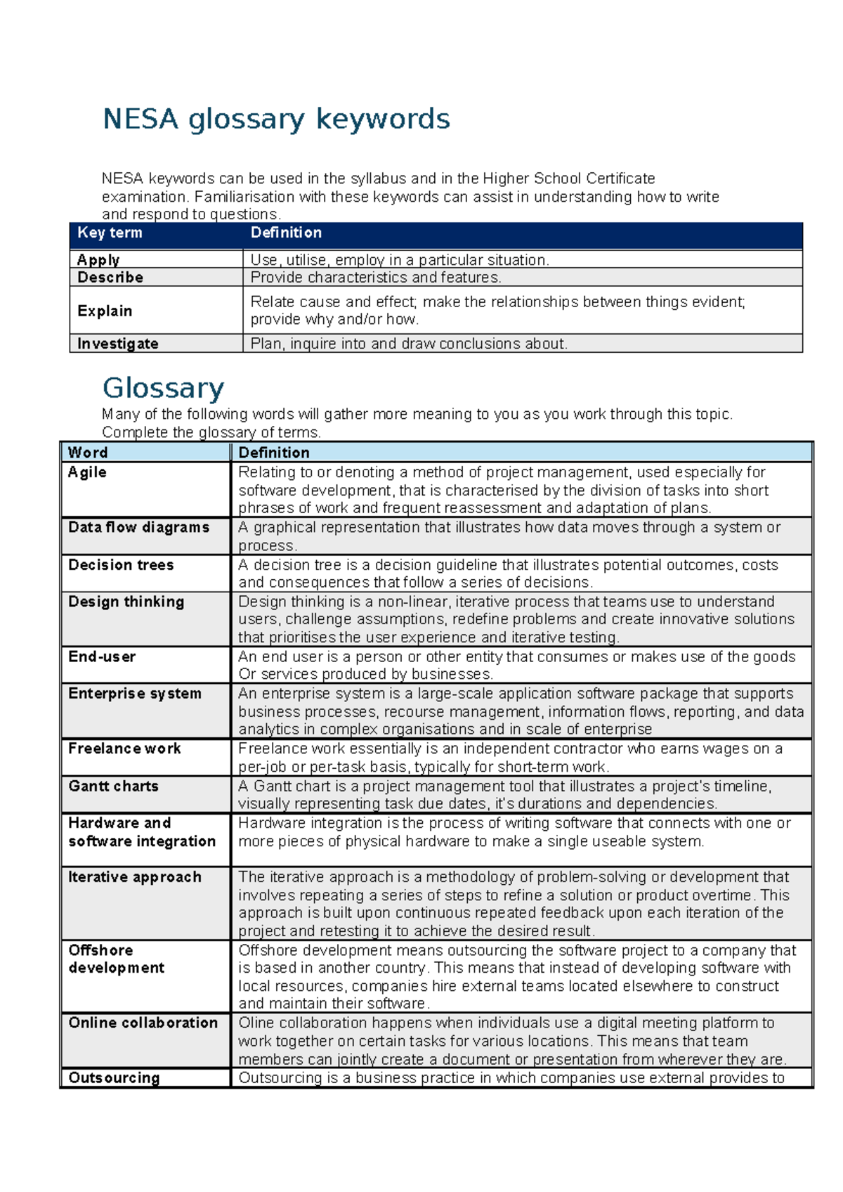 Glossary of Terms for NESA Enterprise Project (NESA) - Studocu